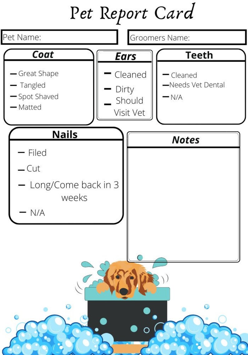 Customizable Digital Dog Grooming Report Card Editable and Printable ...