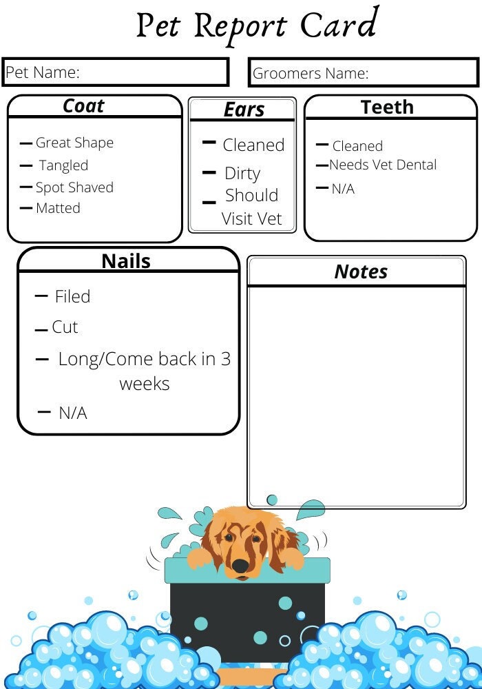 Customizable Digital Dog Grooming Report Card Editable and Printable ...