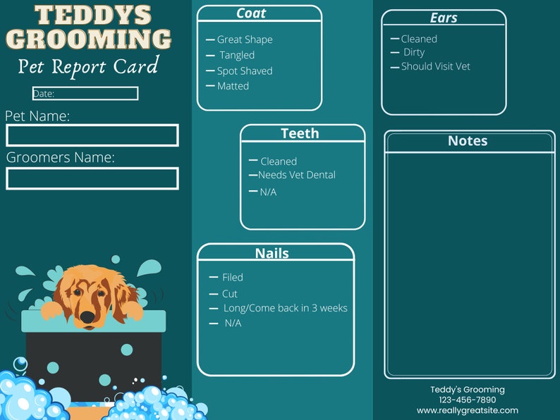 Customizable Digital Dog Grooming Report Card Editable and Printable ...