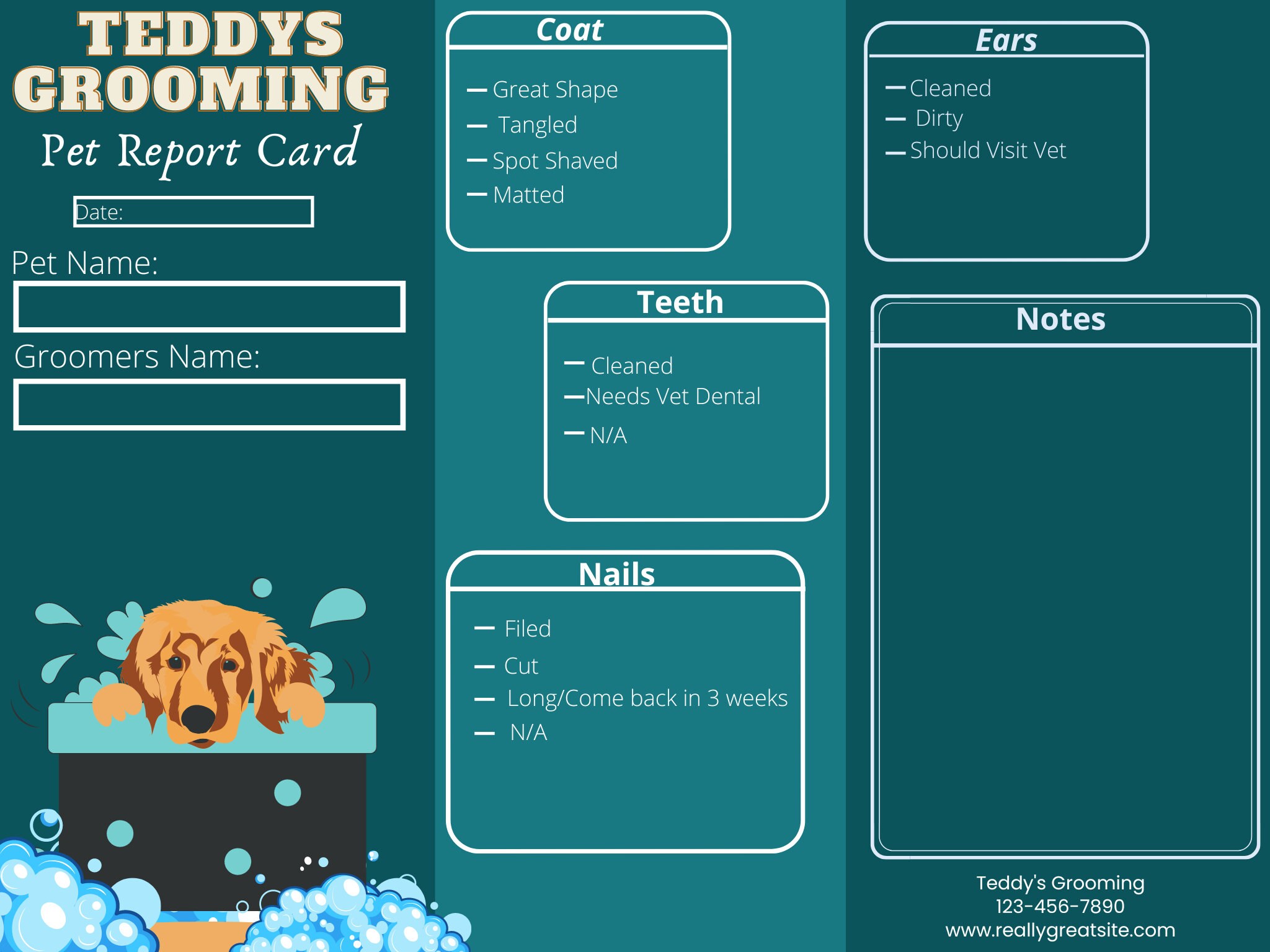 Customizable Digital Dog Grooming Report Card Editable and Printable ...