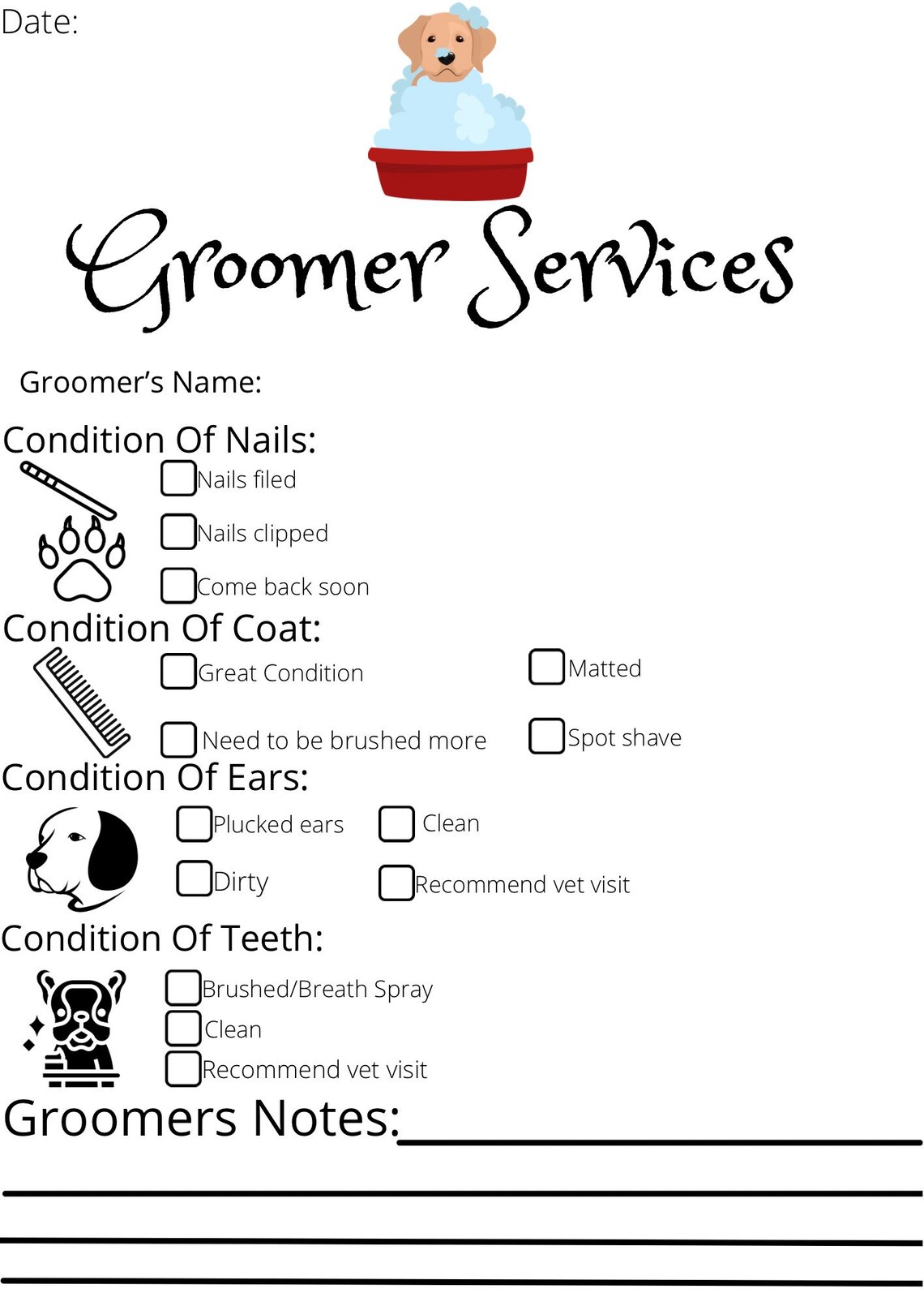 Customizable Digital Dog Grooming Report Card - Editable and Printable ...