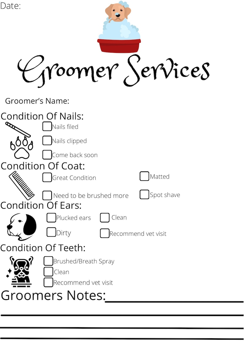 Customizable Digital Dog Grooming Report Card Editable and Printable ...