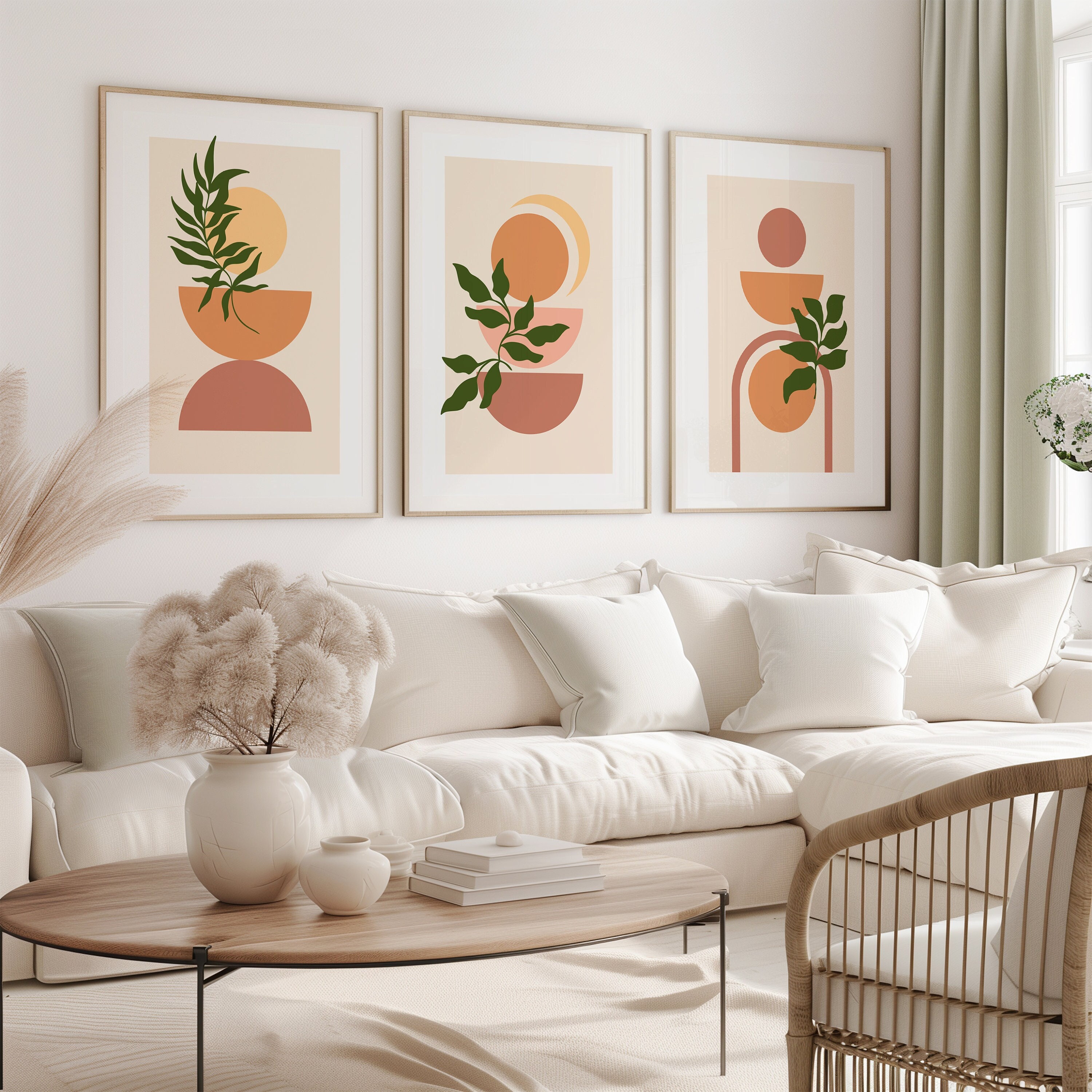 Boho Wall Art Burnt Orange Art Work Geometric Shapes Terracotta ...