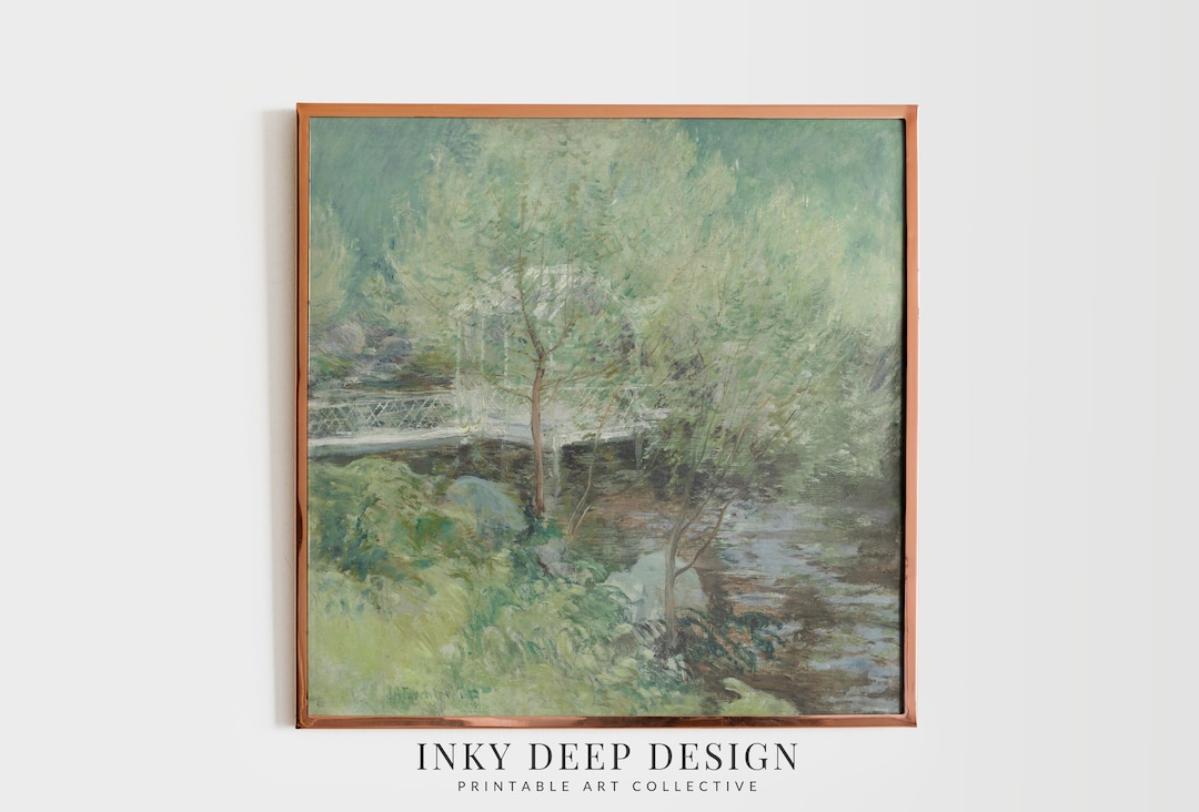 Landscape Wall Art Printable Square Oil Painting Impressionist Green ...