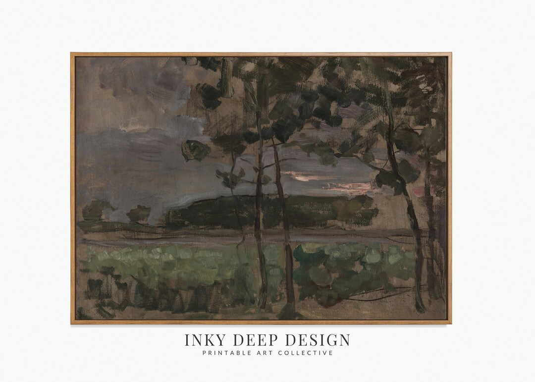Moody Landscape Print Vintage Mondrian Painting With Trees Dark Nature ...