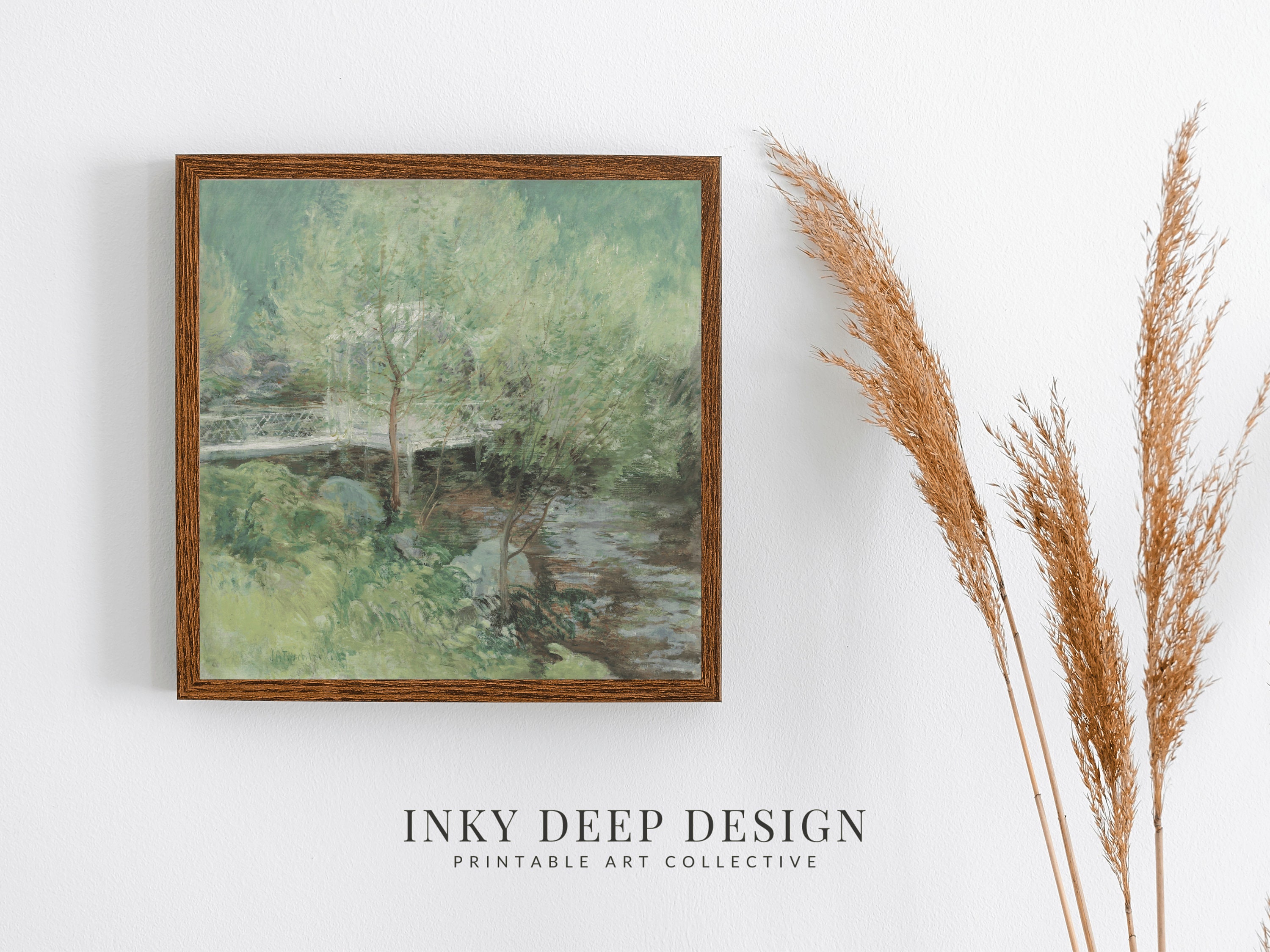 Landscape Wall Art Printable Square Oil Painting Impressionist Green ...