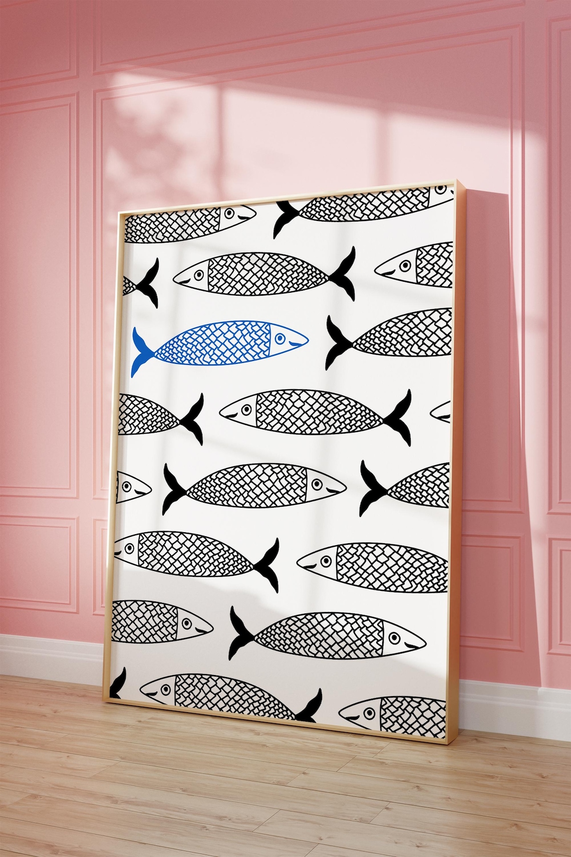 Minimalist Fish Poster Sardines Art Print Abstract Fish Wall Art Black ...