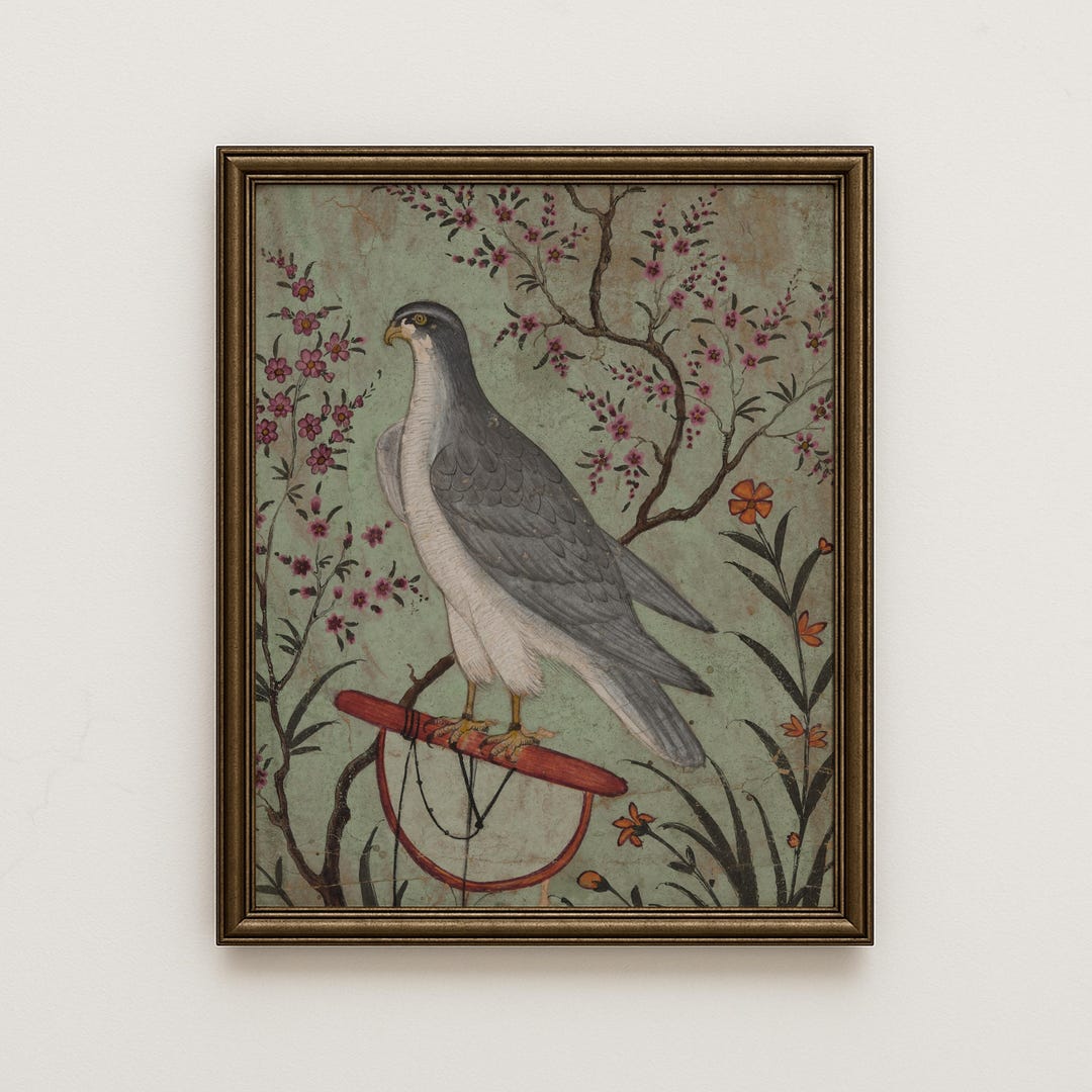 Vintage Falcon Painting, Indian Folk Art, Antique Bird Wall Art ...