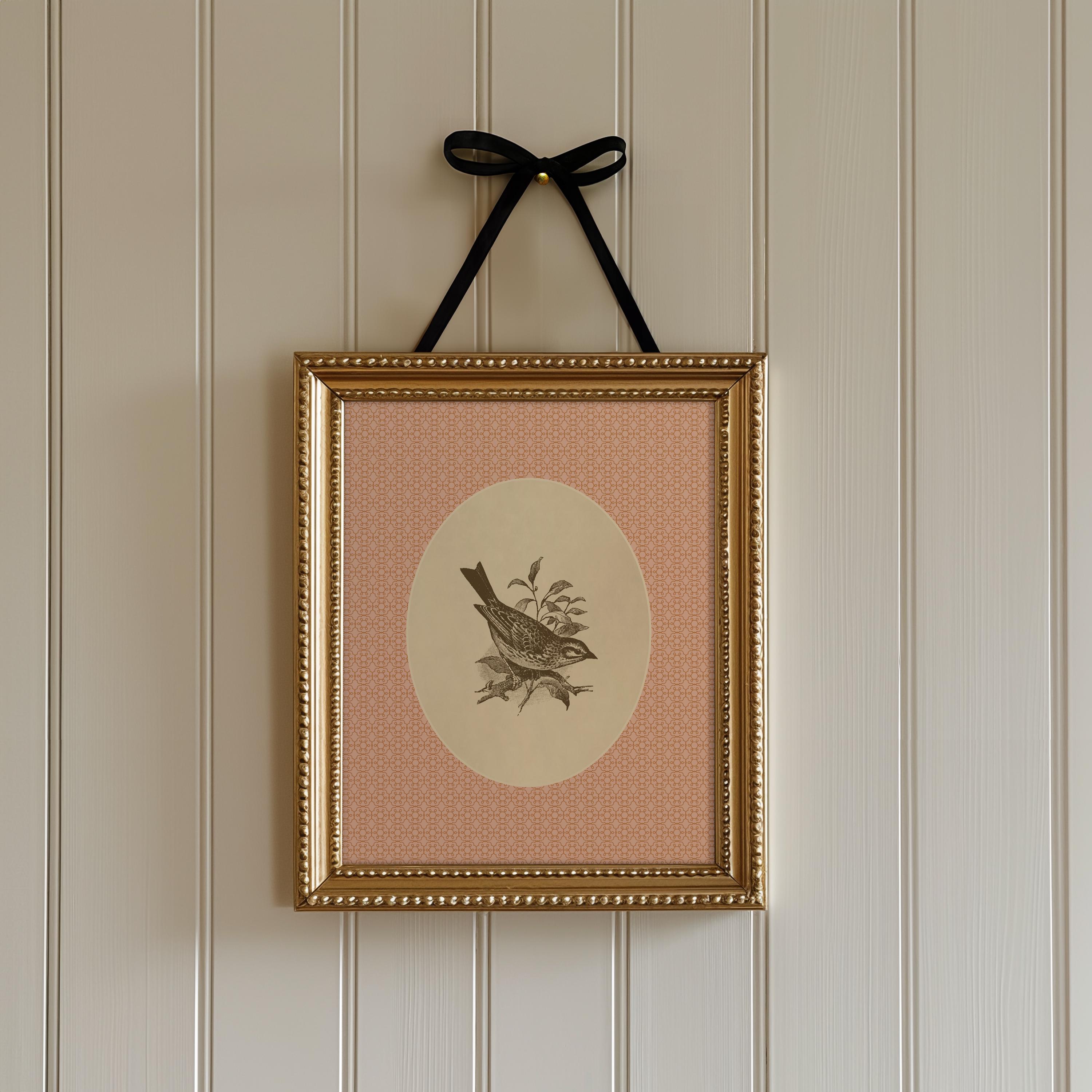 Bird on Branch Art Printable Retro Bird Wall Art Orange Pink Terracotta ...
