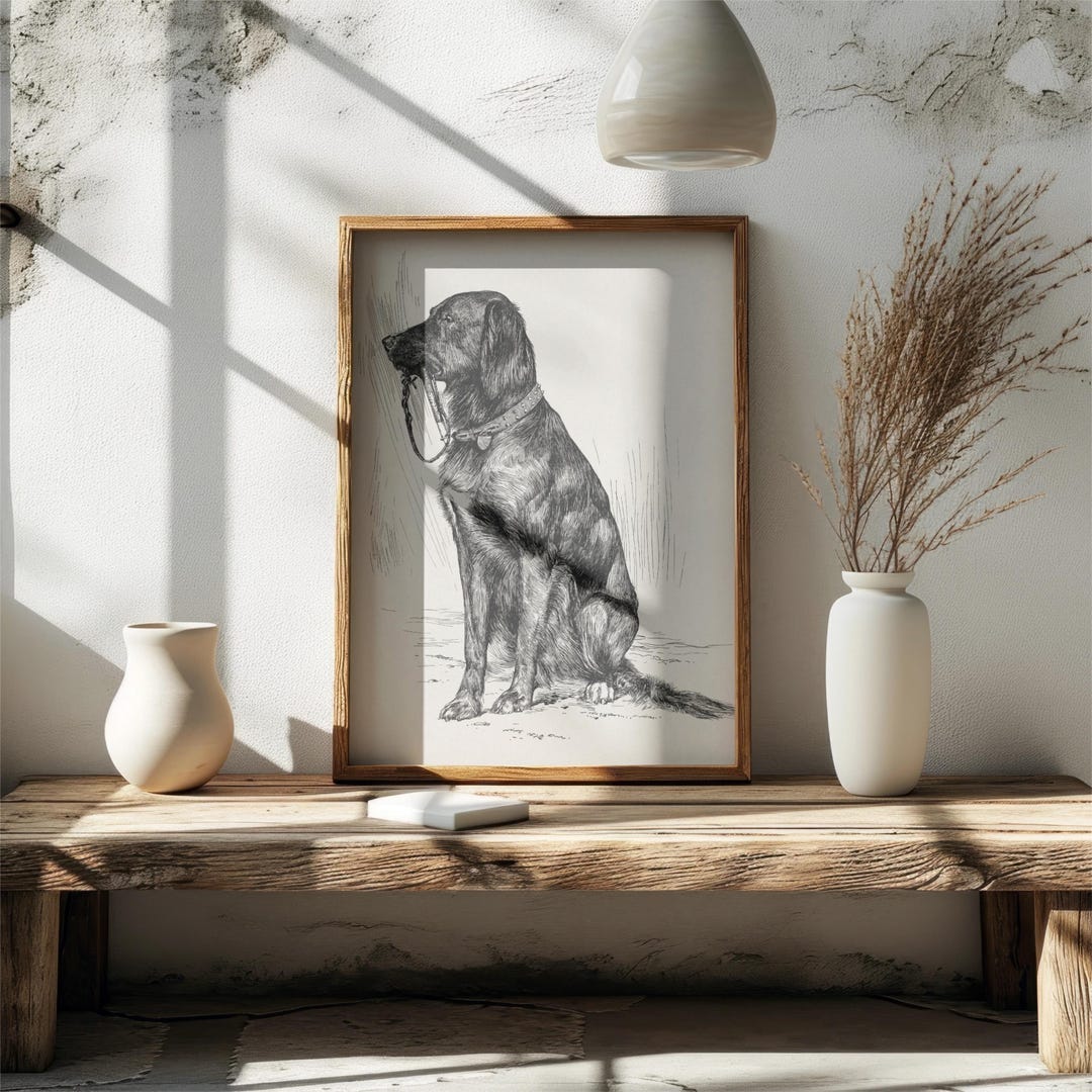 Vintage Dog Sketch Antique Dog Portrait Black Dog Print Pen and Ink ...