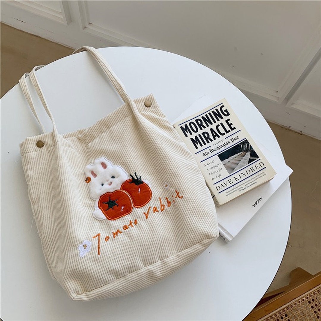 Womens Corduroy Tote Bag Casual Embroidered Shoulder Bag Etsy