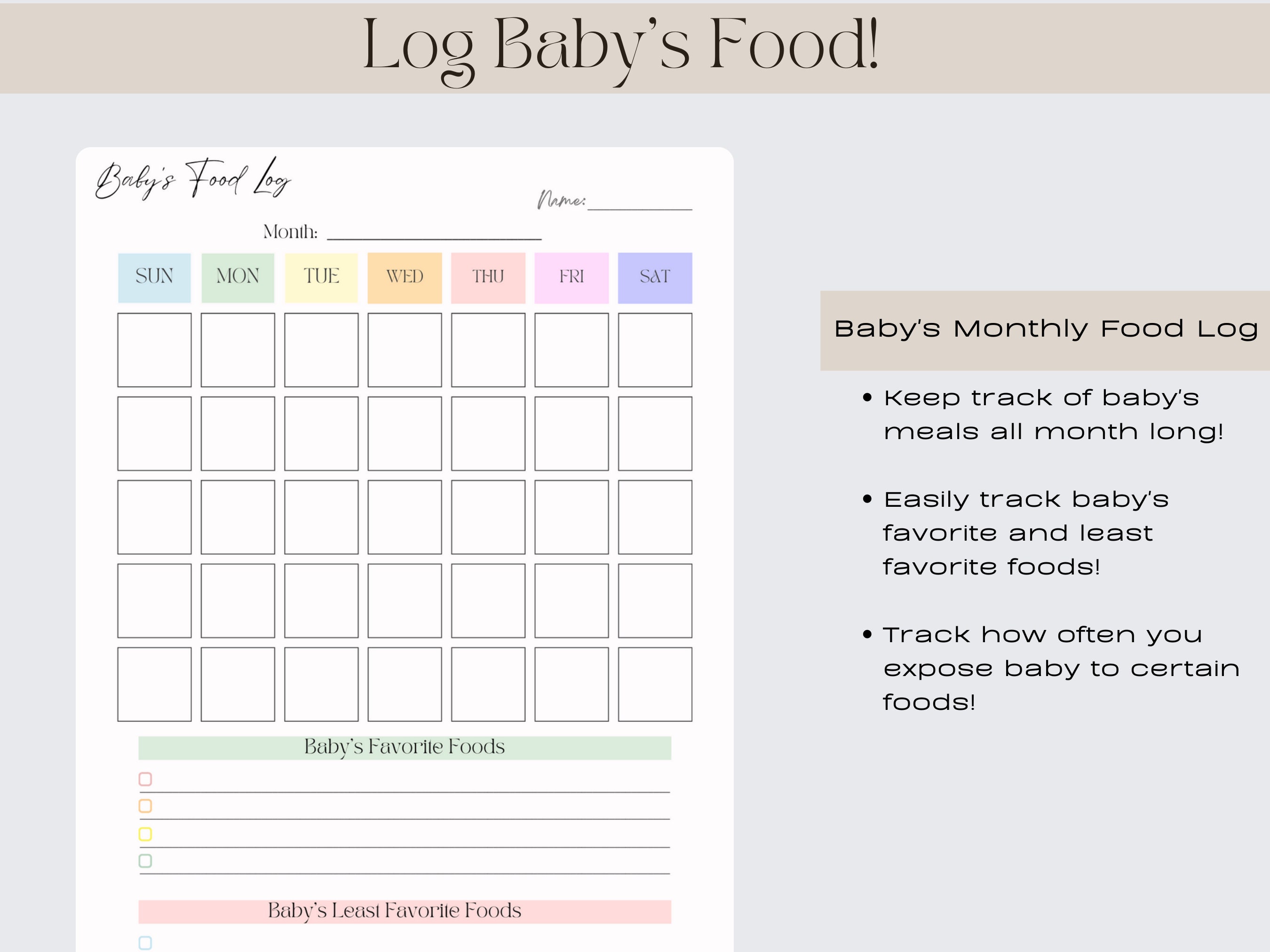 BABY FOOD CHECKLIST | Food Checklist & Weekly Meal Plan Printables ...