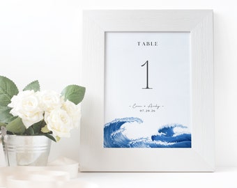 Beach Ocean Themed Wedding Table Number Card Template - Etsy