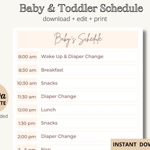 BABY & TODDLER SCHEDULE | Editable and Printable Babysitter Daily ...