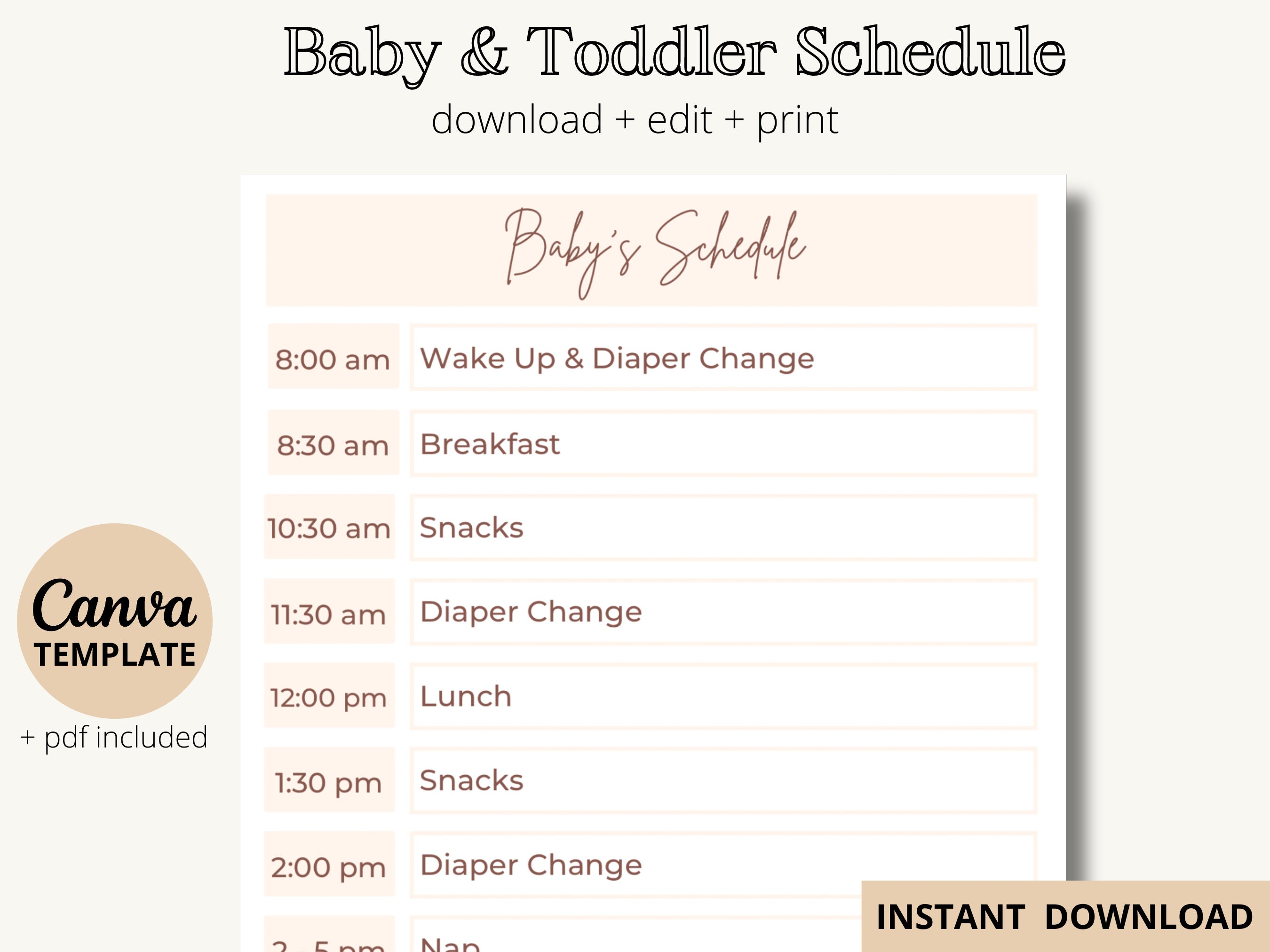 BABY & TODDLER SCHEDULE | Editable and Printable Babysitter Daily ...