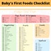BABY FOOD CHECKLIST | Food Checklist & Weekly Meal Plan Printables ...