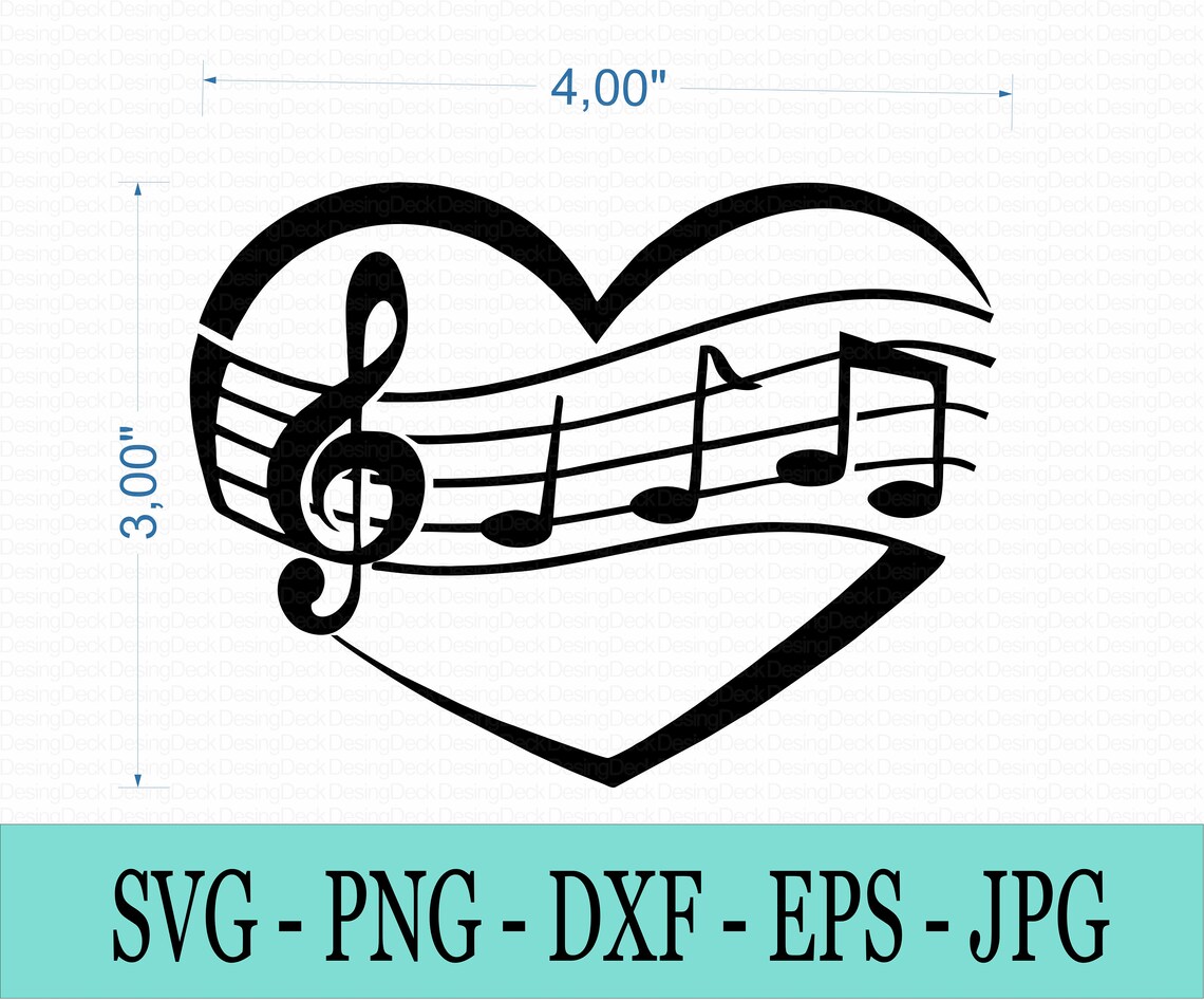 Music Note Heart Digital Download File SVG PNG EPS Dxf - Etsy