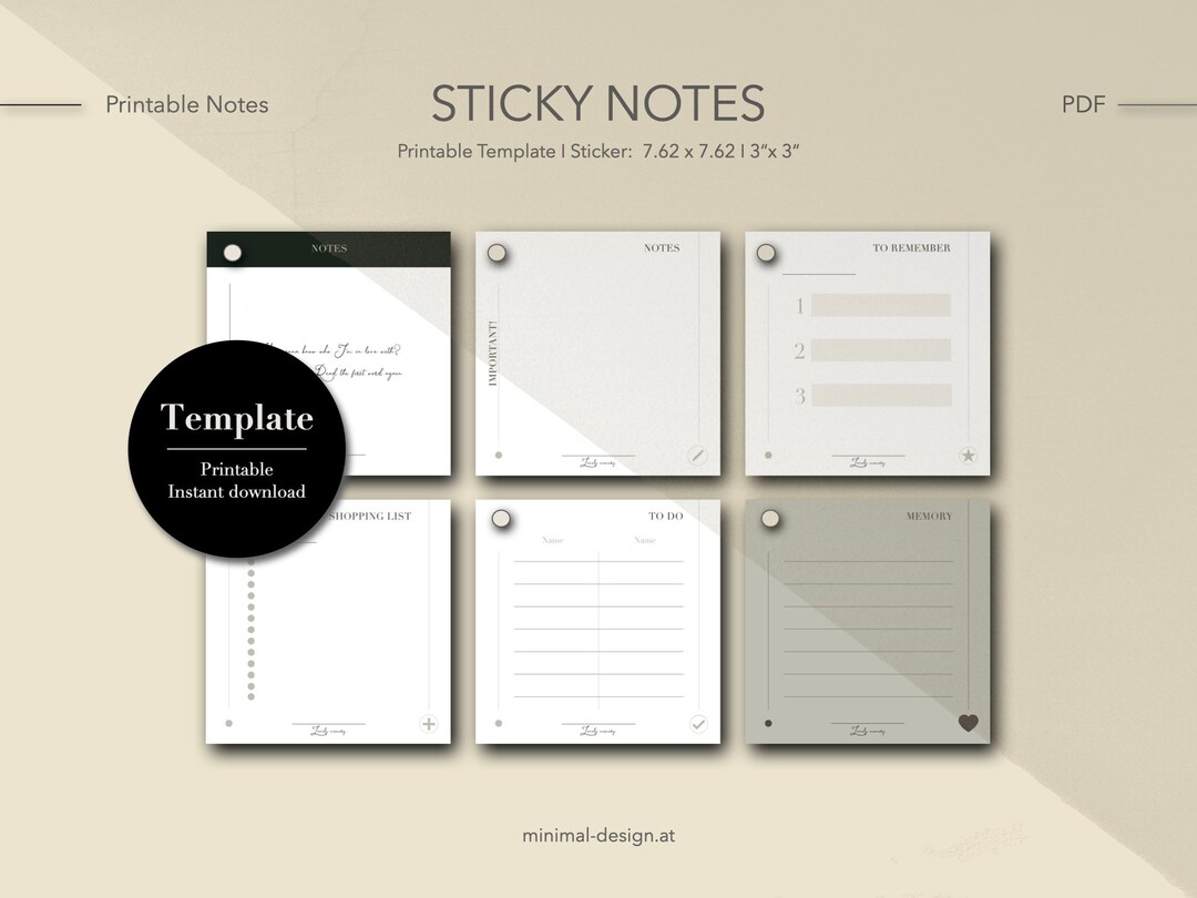 Sticky Note Printable I 3 X 3 in I Notes Template I Memo Card I PDF ...