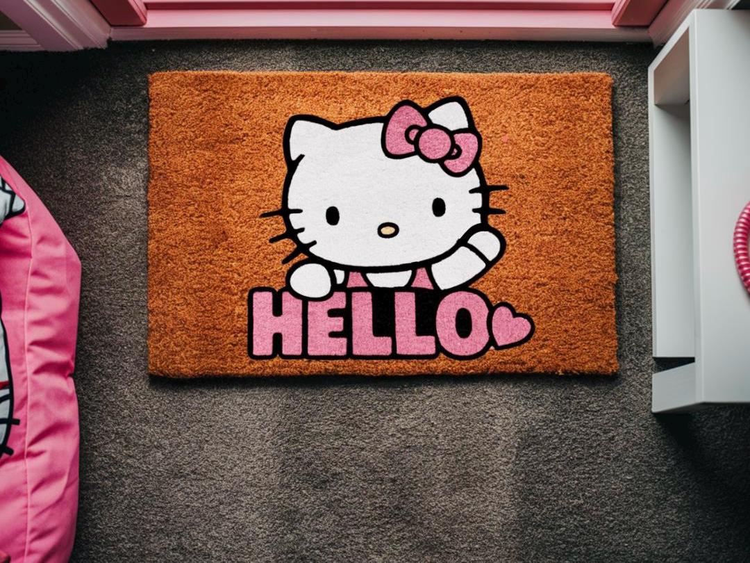 Hello Kawaii Inspired Doormat|16x24 Cute Pink Kitty Welcome Mat|cozy ...