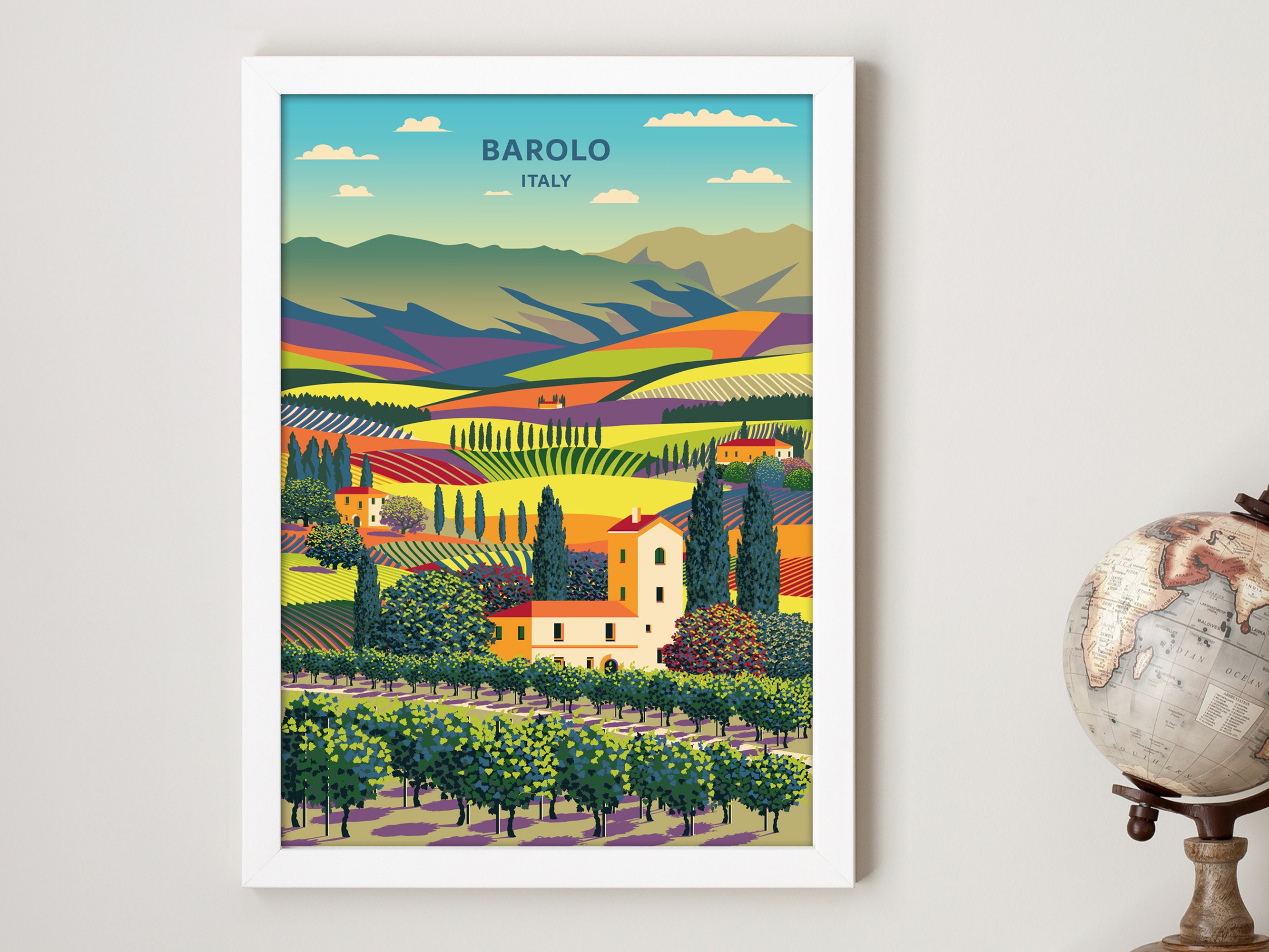Barolo Italy Travel Poster: Vineyard Landscape Art Print - Etsy