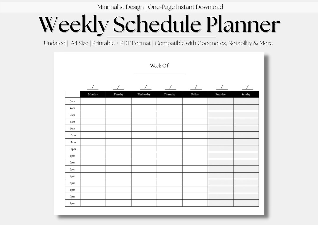 Minimalistic Weekly Schedule Planner Template for Digital Planning ...