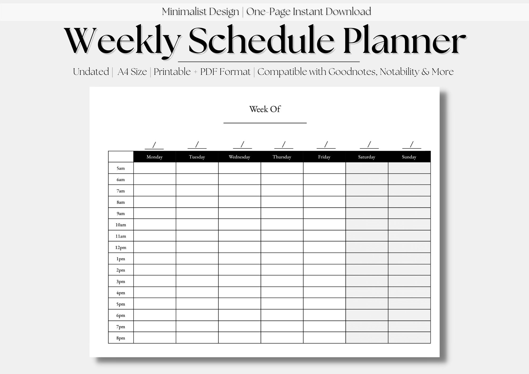 Minimalistic Weekly Schedule Planner Template For Digital Etsy