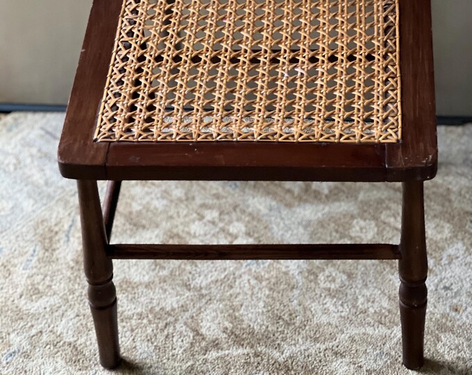 Vintage Wooden Stool With Handwoven Cane Seat – Farmhouse & Cottage ...