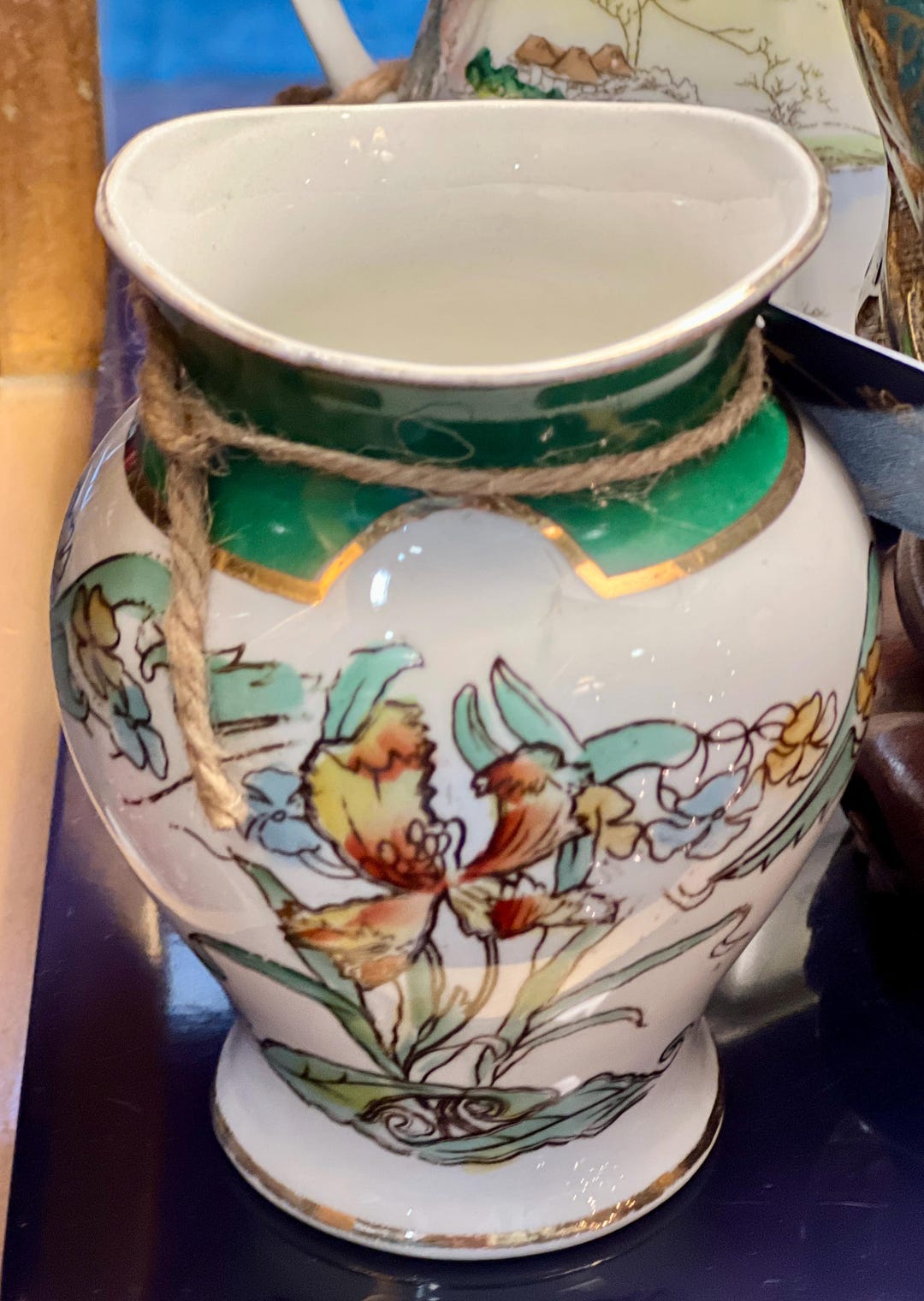 Vintage Homer Laughlin Floral Vase | Art Nouveau Green & Gold - Etsy