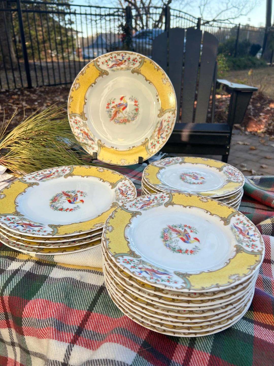 Vintage Andrea by Sadek Chelsea Bird Plates | Chinoiserie Porcelain Set ...