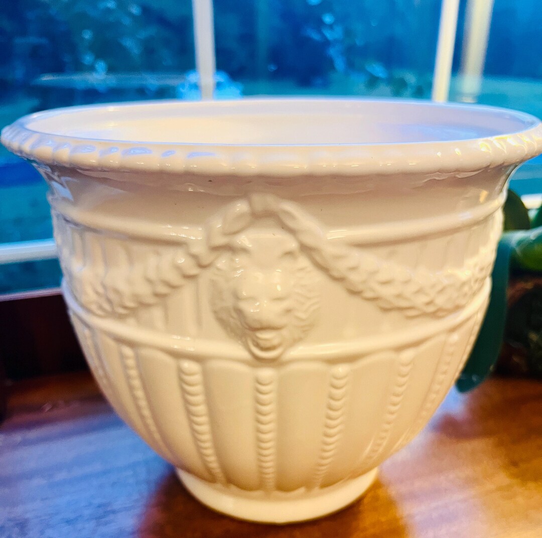 White Beaded Baroque Lions Head Ribbon Swag Floral Planter Cachepot - Etsy