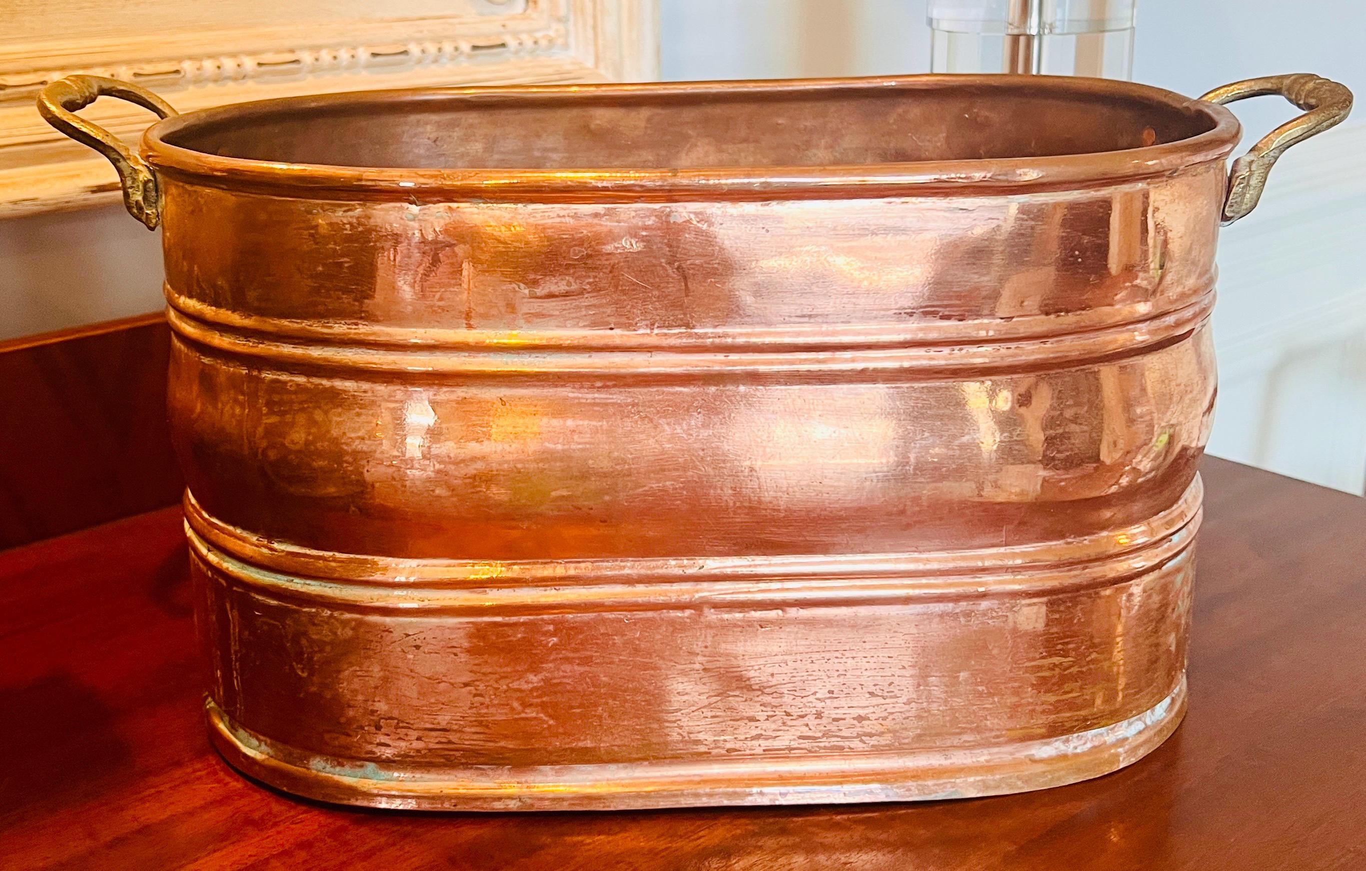 Large Vintage Copper Tub With Brass Handles – French Country Farmhouse ...