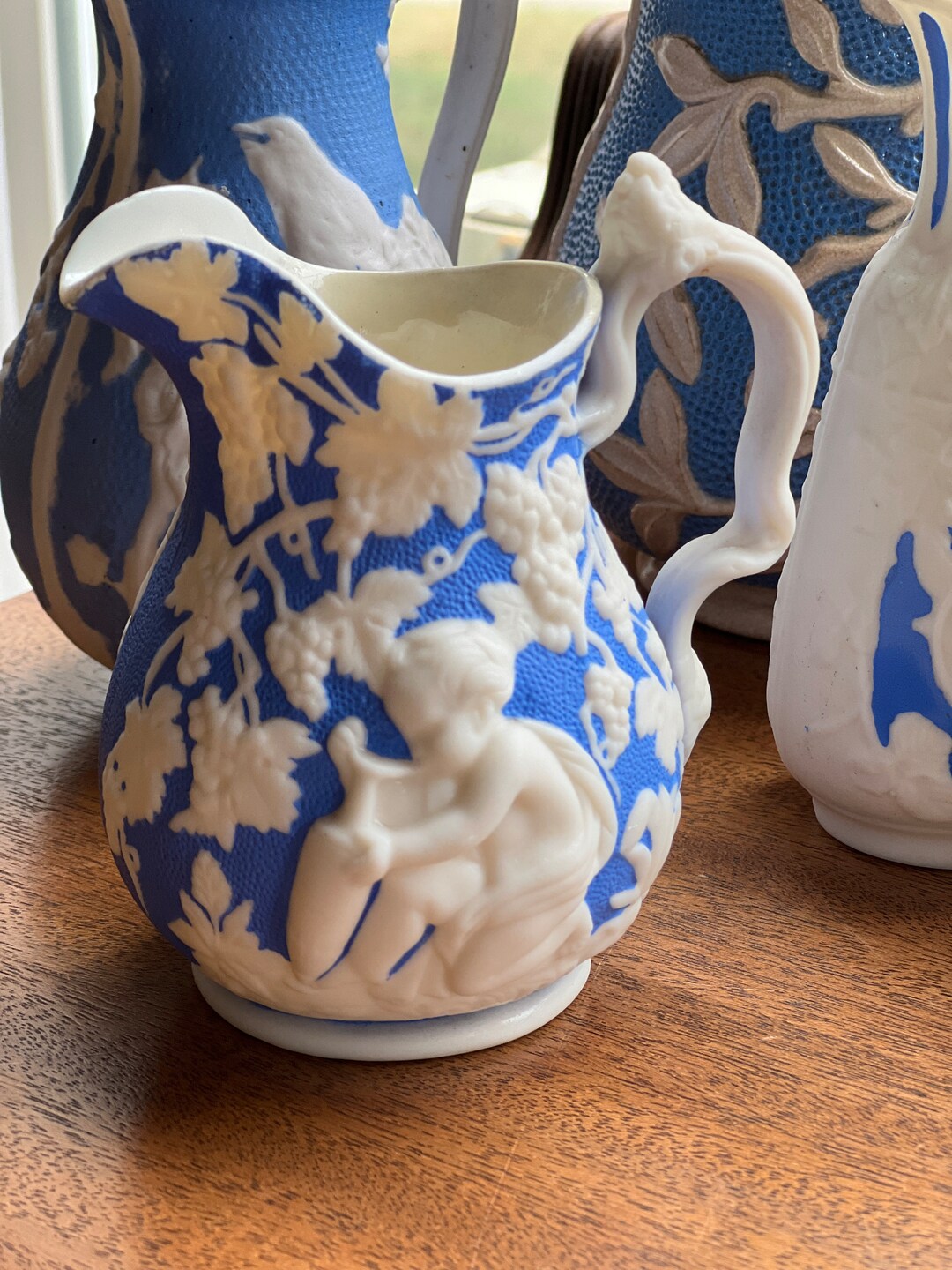 Antique Victorian Parian Ware Jug: English Porcelain, Blue & White, 4. ...