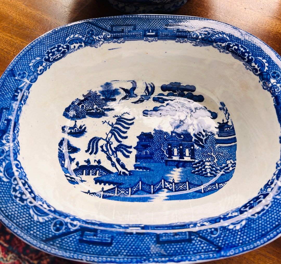 Vintage Blue Willow Porcelain Serving Bowl, R.W. Midwinter, Burslem ...
