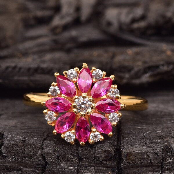 Ruby Flower Ring - Etsy