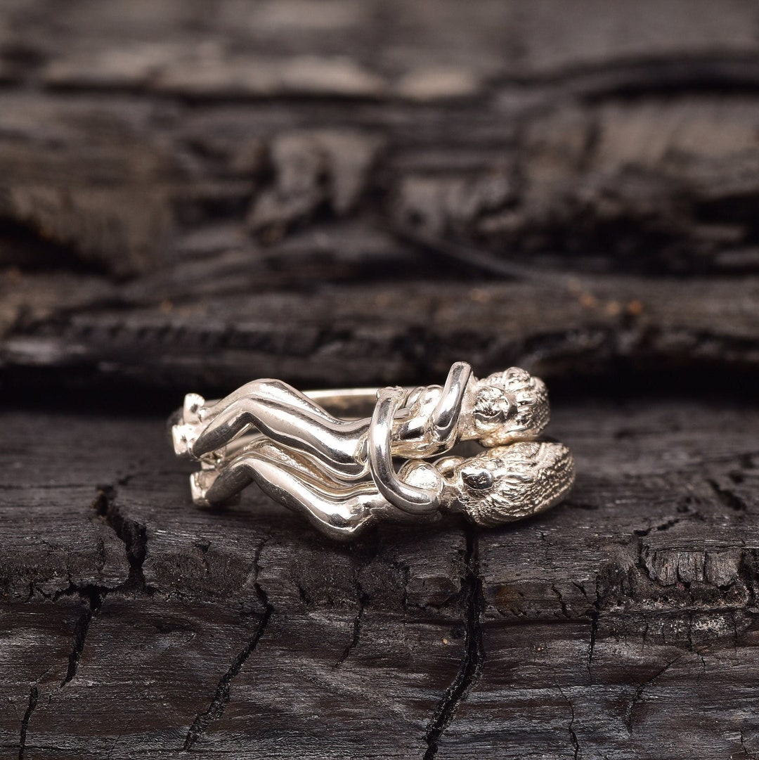 925 Sterling Silver Lovers Ring, Couples Ring, Bridal Wedding Ring Set, Hugging Ring, Promise ...