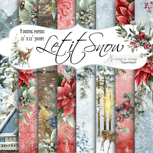 Let It Snow Digital Scrapbooking Paper Christmas Papers - Etsy
