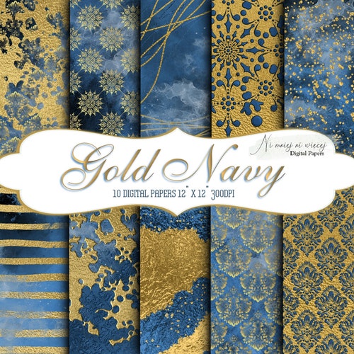Distressed Blue and Gold Digital Paper Gold Foil Patterns - Etsy
