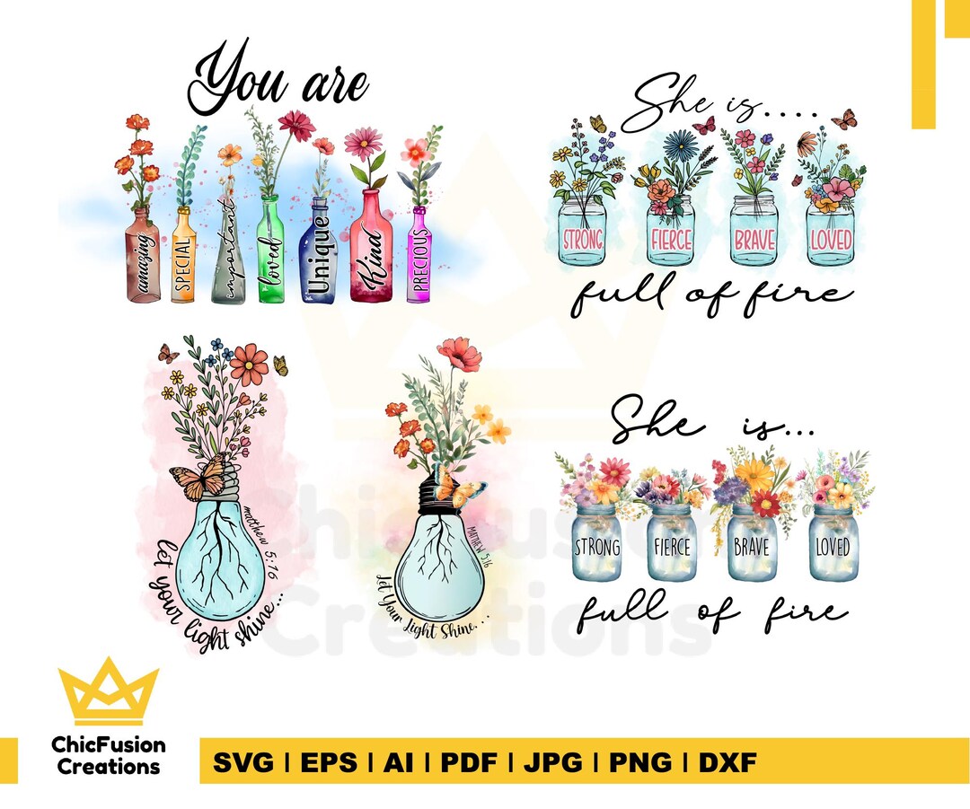 Buy Floral Motivational Quote PNG Bundle: Vase & Flower Art (digital ...