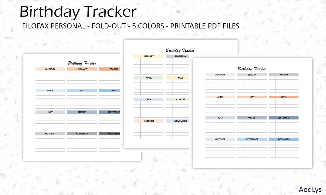 Birthday Tracker Birthday Calendar Yearly Birthdays - Etsy