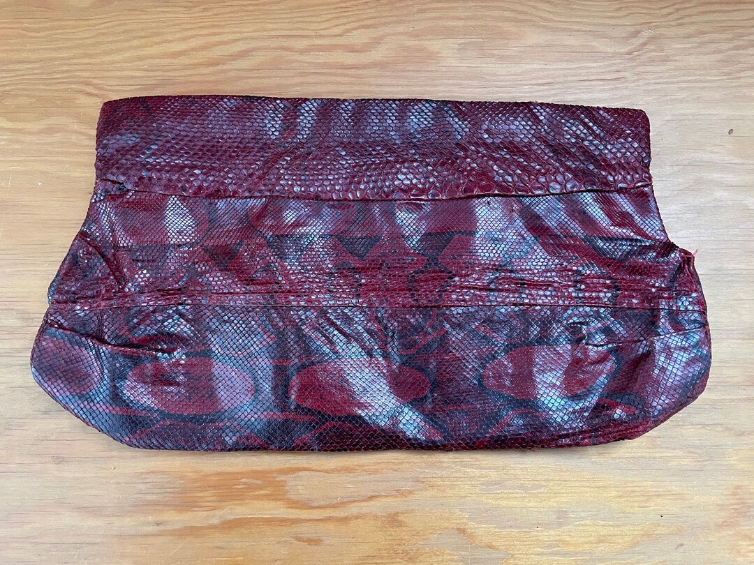 1960's Red Real Snake Skin Large Cloth With Pink and Blue Floral ...