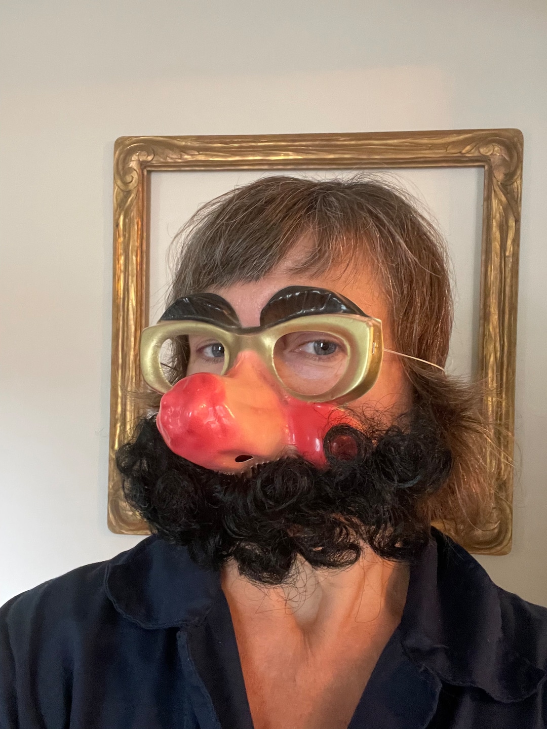 Vintage Partial Halloween Plastic Face Mask With Glasses, Big Red Nose ...