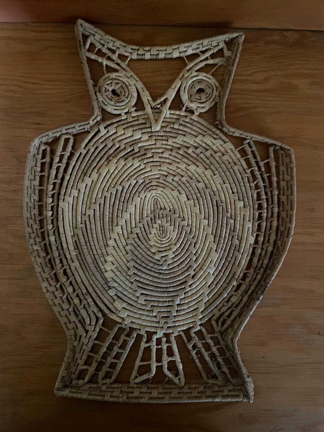 Vintage 1970’s Natural Raffia Owl Matt or Wall Hanging - Etsy