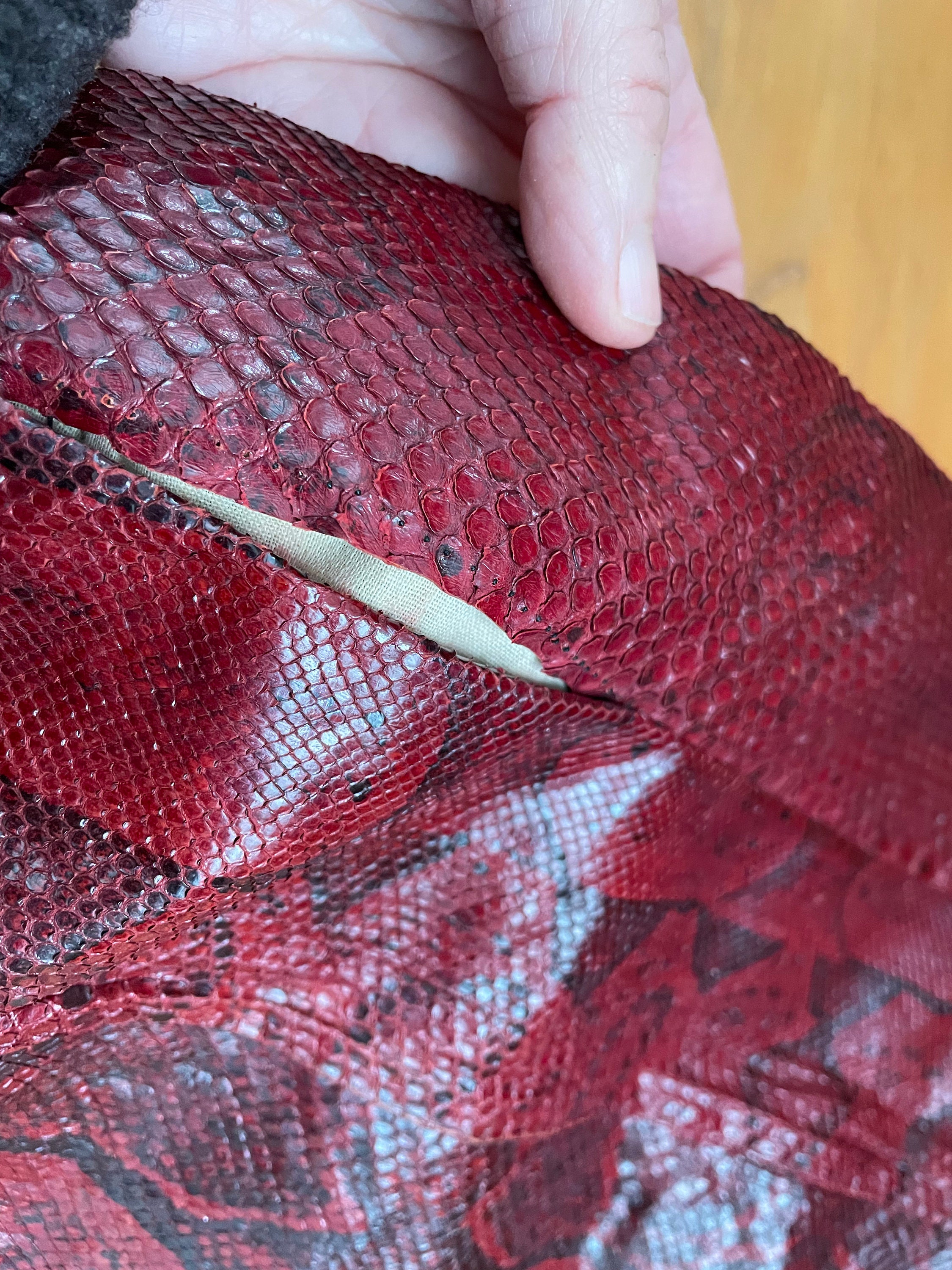 1960's Red Real Snake Skin Large Cloth With Pink and Blue Floral ...