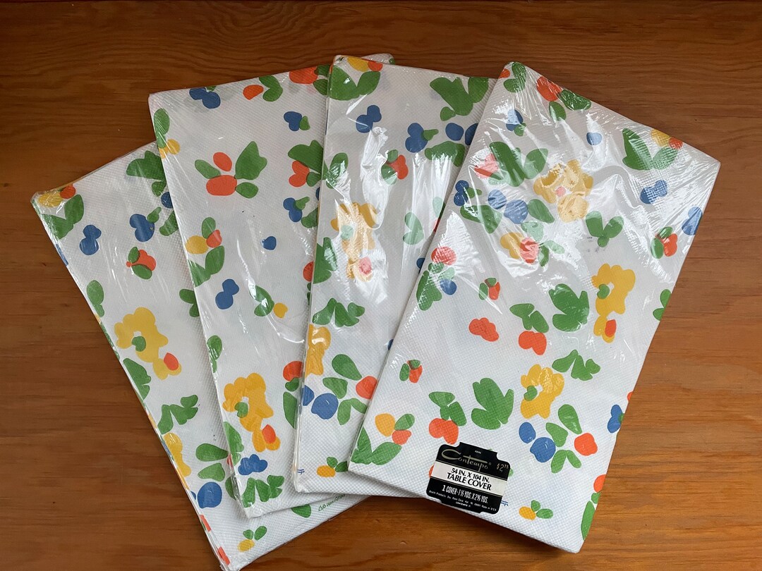 Vintage Contempo Primary Colored Floral Paper Table Cloths Set of 4 54 ...
