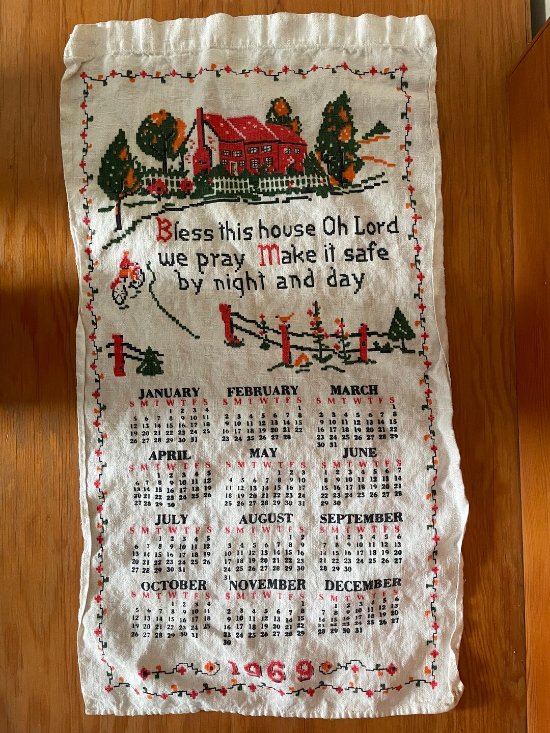Vintage Kitchen Calendar Towel 1969 House Blessing - Etsy