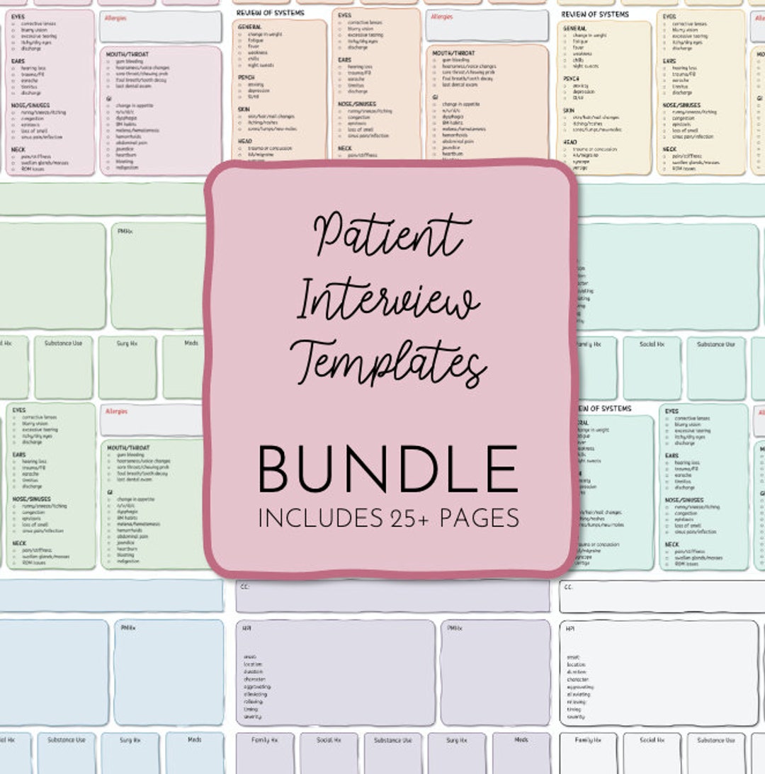 Patient Interview Template BUNDLE - History and Physical Exam | H&P ...