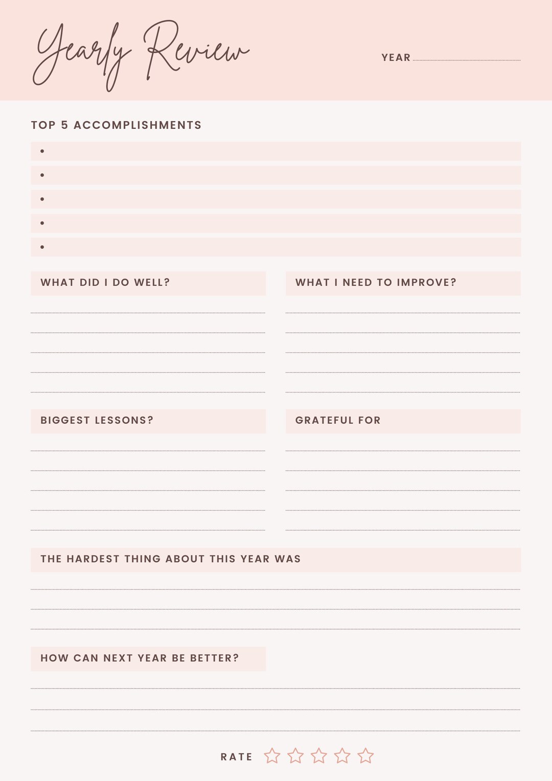 Yearly Review Planner, to Do List Printable, Instant Download ...