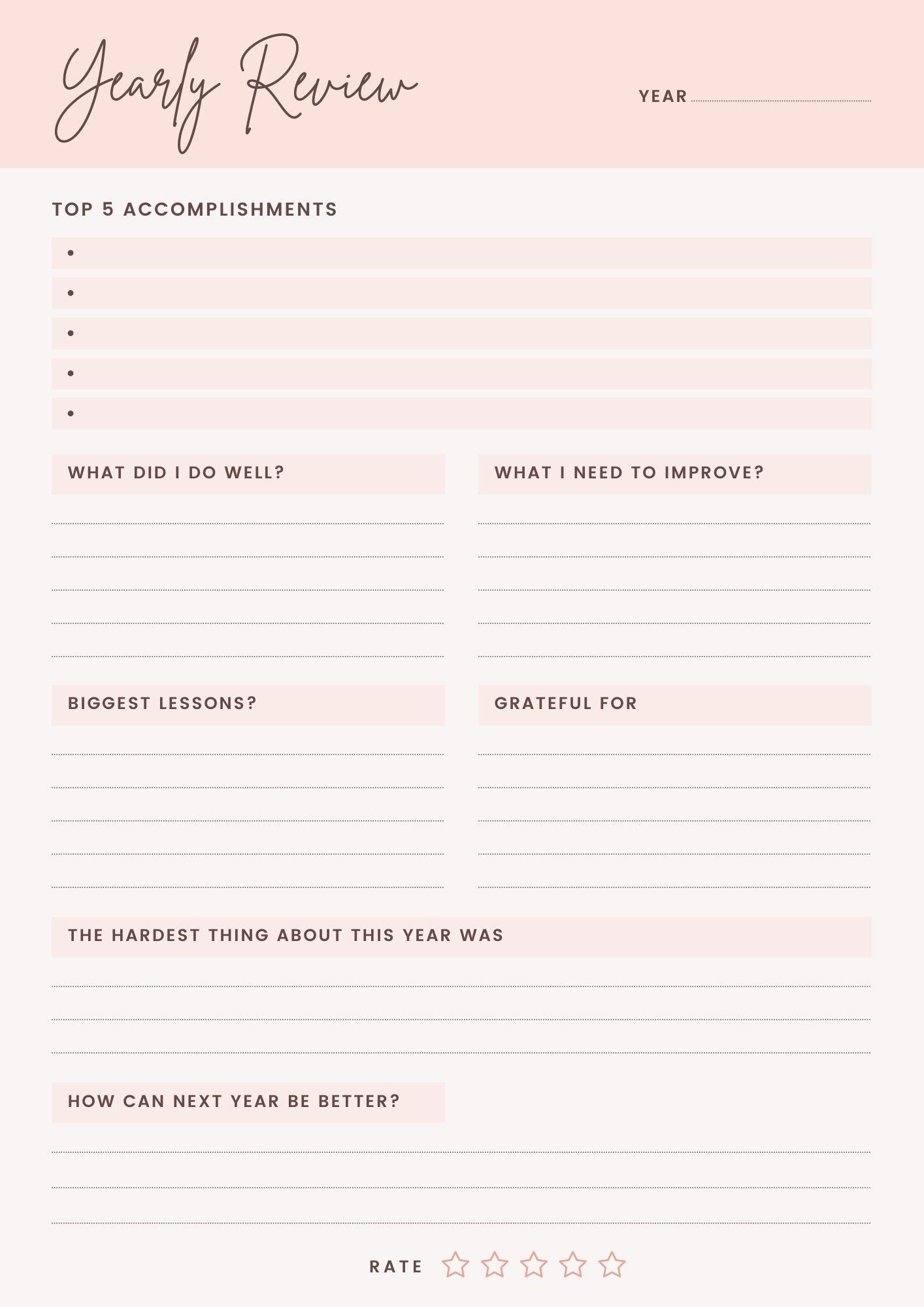 Yearly Review Planner, to Do List Printable, Instant Download ...