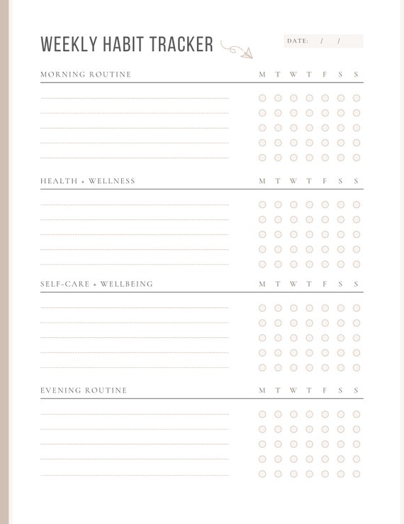 Daily Weekly Habit Tracker Instant Printable Weekly Tracker | Etsy