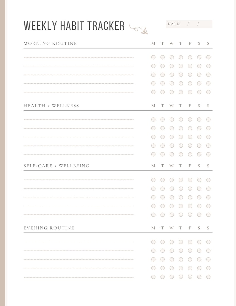 Daily Weekly Habit Tracker, Instant Printable Weekly Tracker for Habits ...